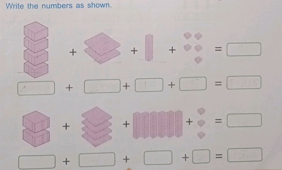 Write the numbers as shown. 4 + + 10 + = | StudyX