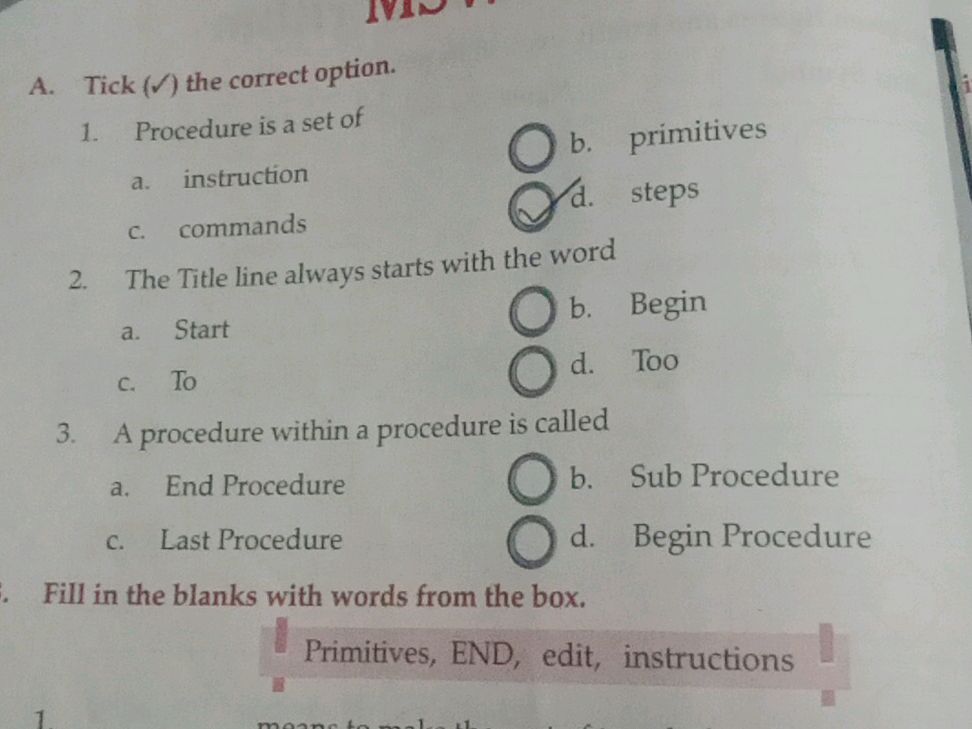 A. Tick ( ) the correct option. 1. | StudyX