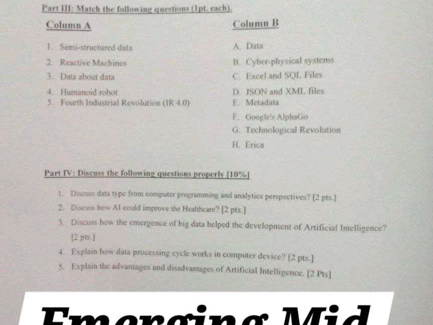 Part III: Match the following questions | StudyX