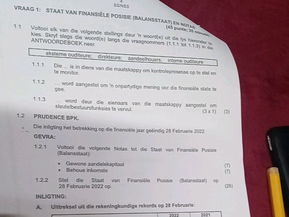 VRAAG 1: STAAT VAN FINANSIËLE POSISIE | StudyX