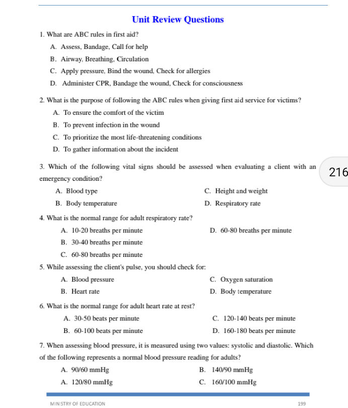 1. What are ABC rules in first aid? A. | StudyX