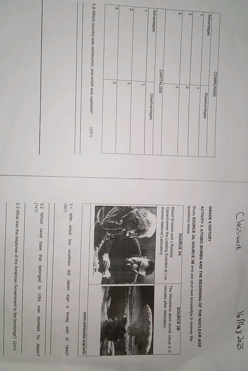 GRADE 9 HISTORY ACTIVITY 3: ATOMIC BOMBS AND | StudyX