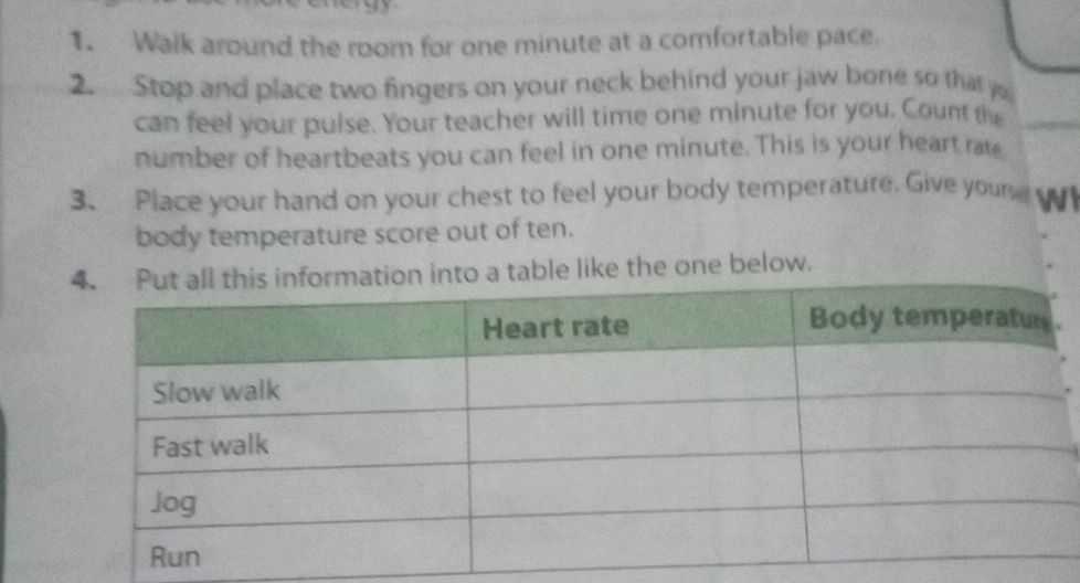 1. Walk around the room for one minute at a | StudyX