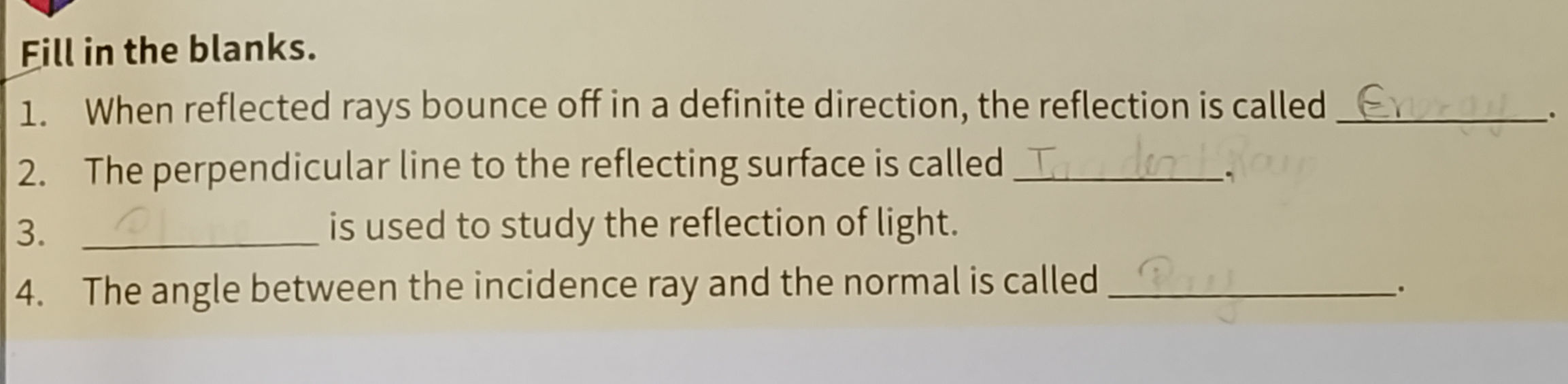 Fill in the blanks. 1. When reflected rays | StudyX
