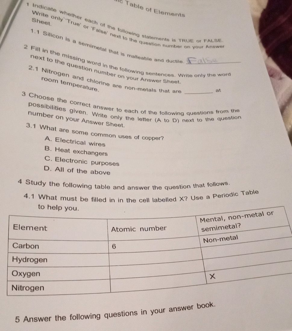 1. Indicate whether each of the following | StudyX