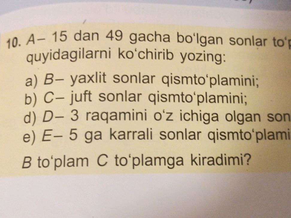 10. A- 15 dan 49 gacha bo'lgan sonlar to' | StudyX