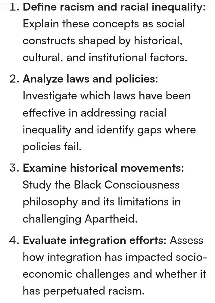 1. Define racism and racial inequality: | StudyX