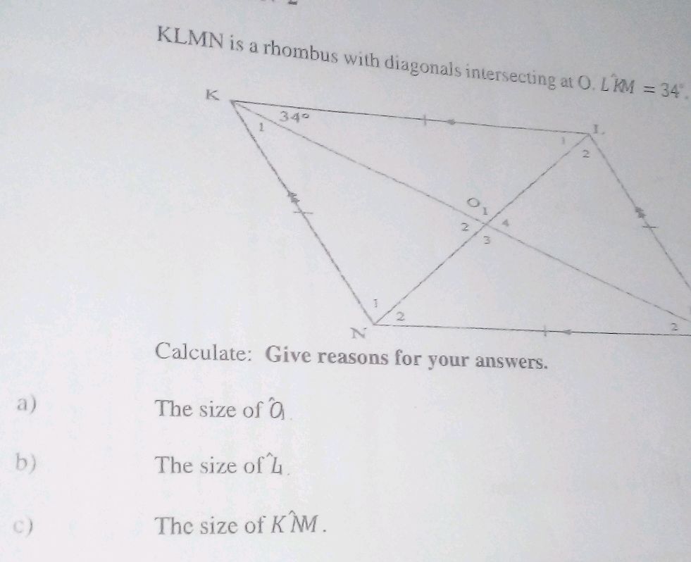 KLMN is a rhombus with diagonals | StudyX