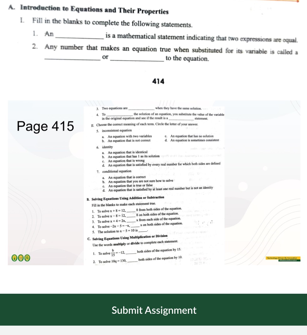 A. Introduction to Equations and Their | StudyX