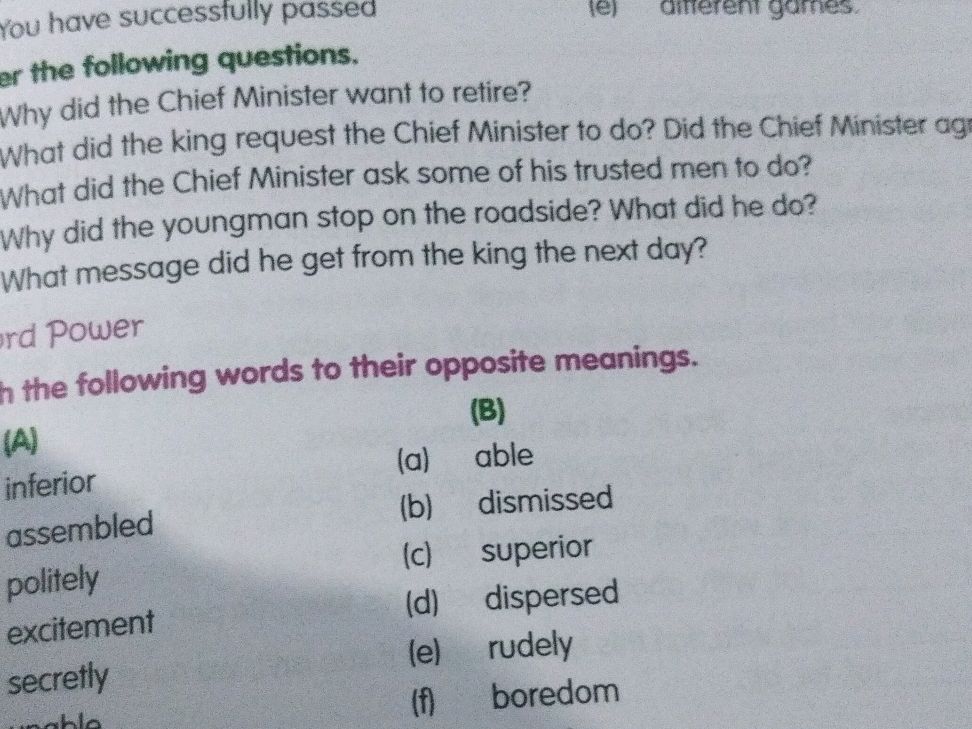 Match the following words to their opposite | StudyX