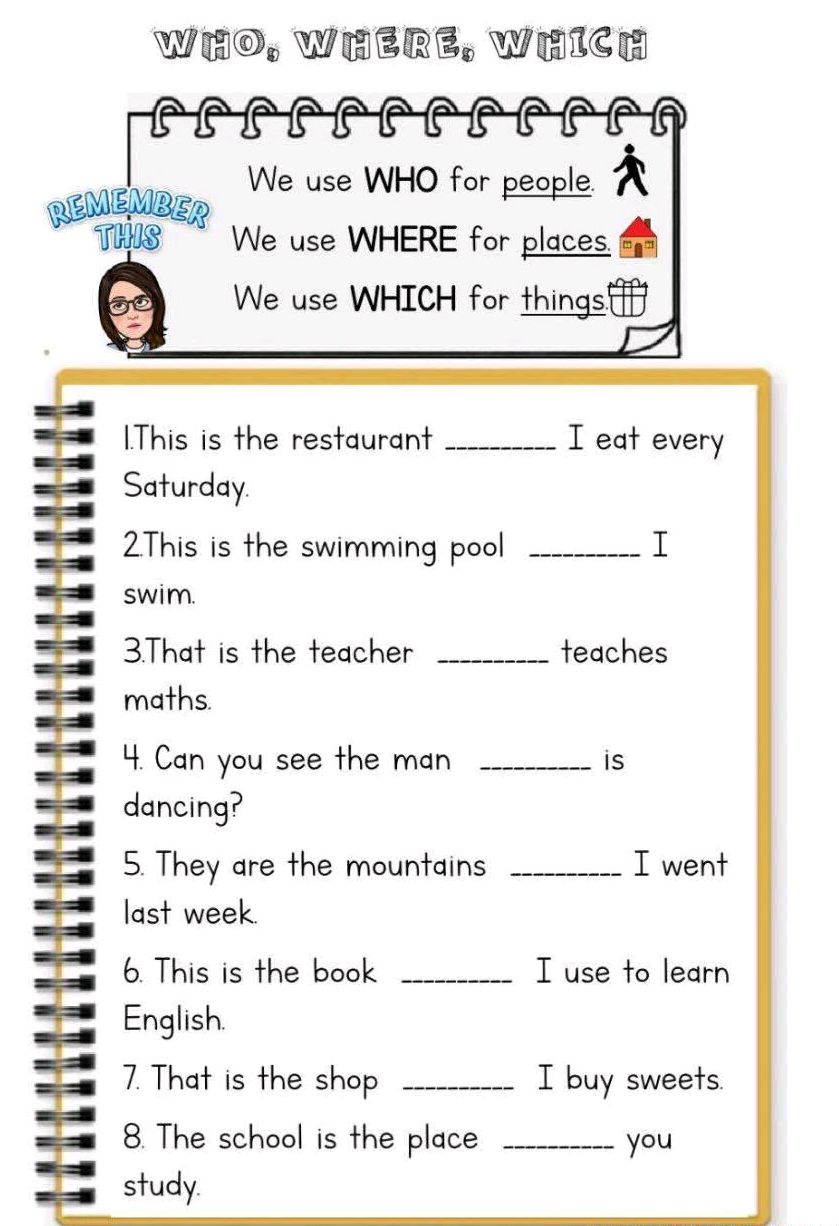 We use WHO for people. We use WHERE for | StudyX