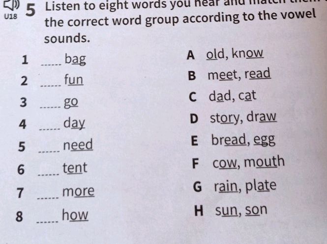Listen to eight words you hear and match | StudyX