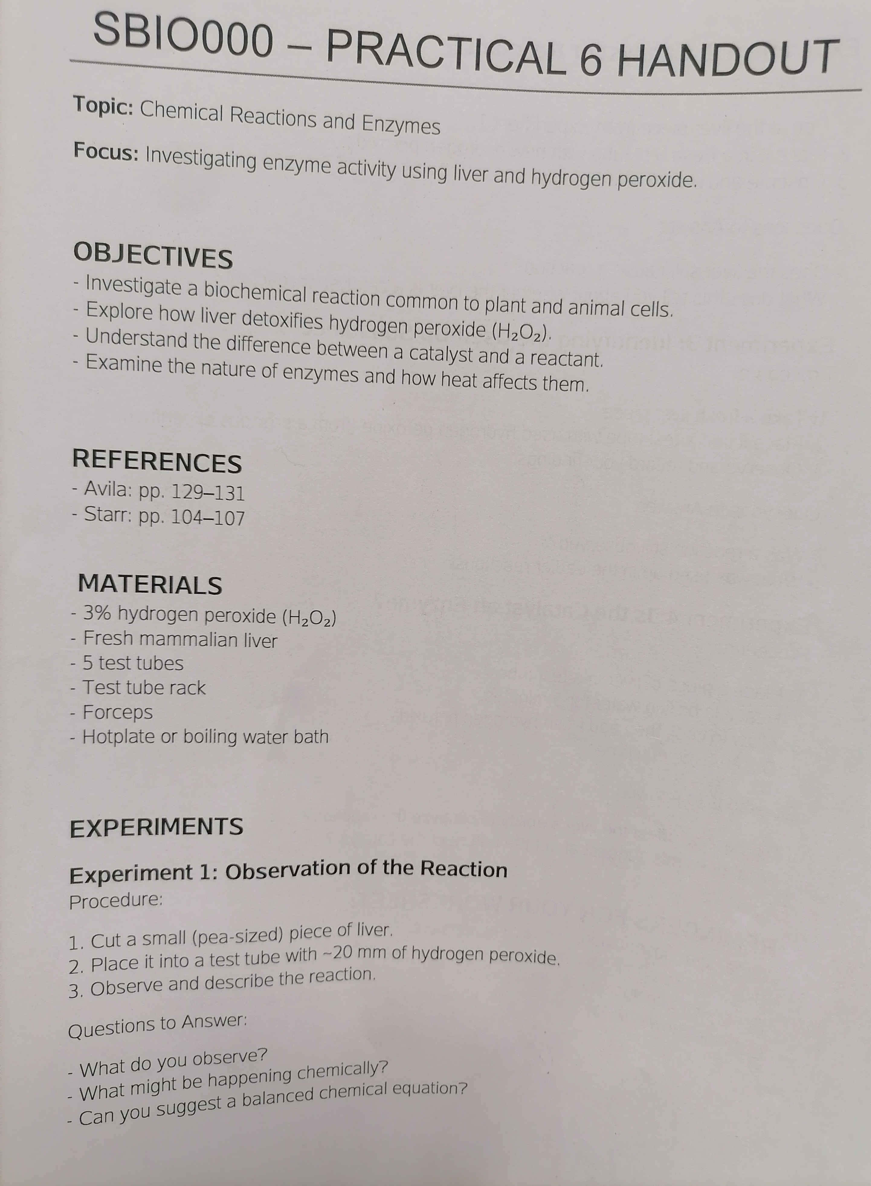 Experiment 1: Observation of the Reaction | StudyX