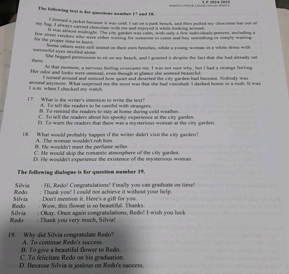 17. What is the writer's intention to write | StudyX