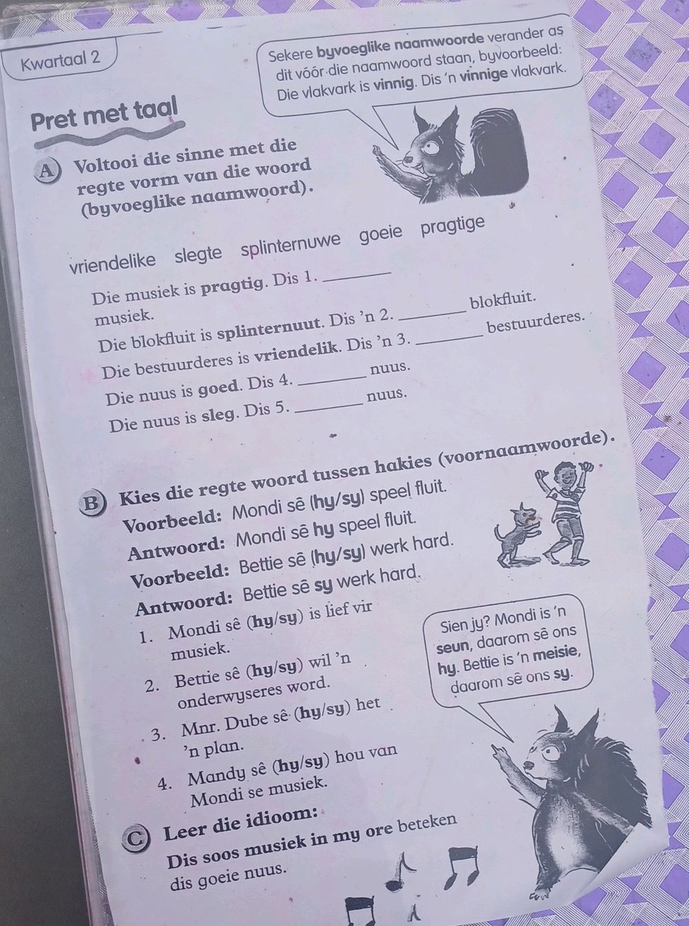 A Voltooi die sinne met die regte vorm van | StudyX