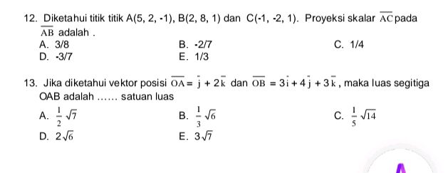 12. Diketahui titik A(5, 2, -1), B(2, 8, 1) | StudyX