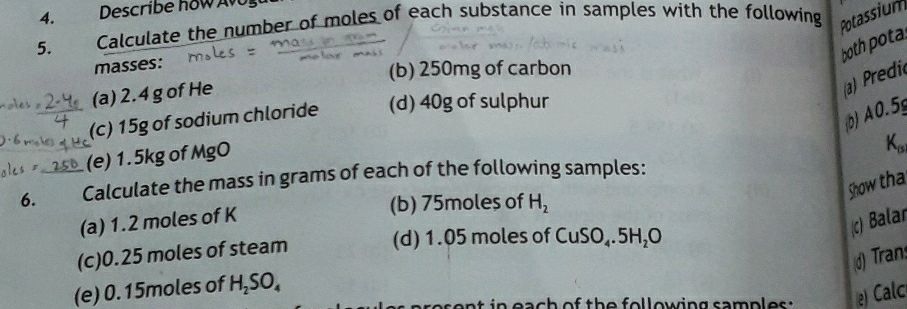5. Calculate the number of moles of each | StudyX