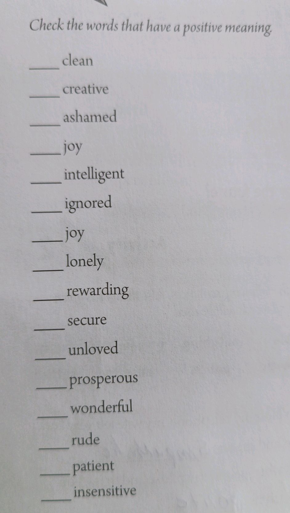 Check the words that have a positive | StudyX