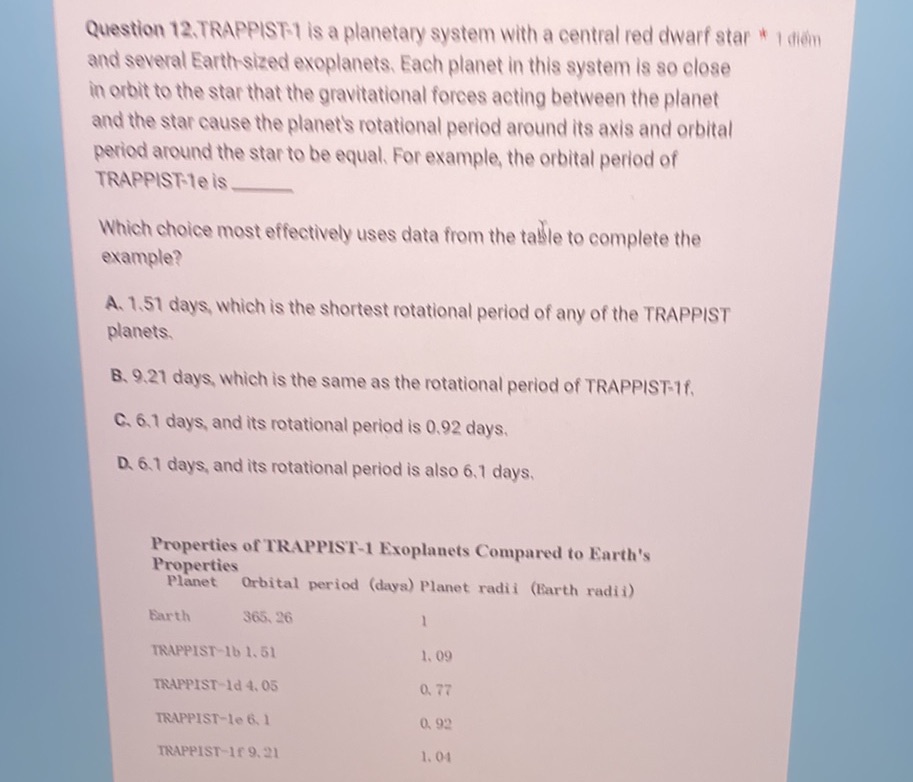 Question 12. TRAPPIST-1 is a planetary | StudyX