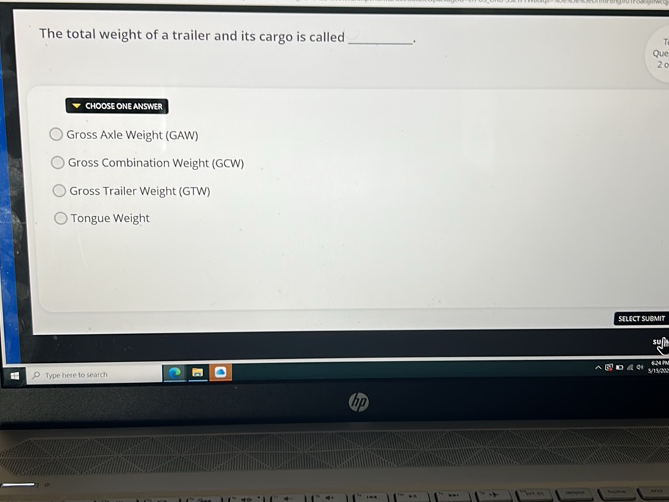 The total weight of a trailer and its cargo | StudyX