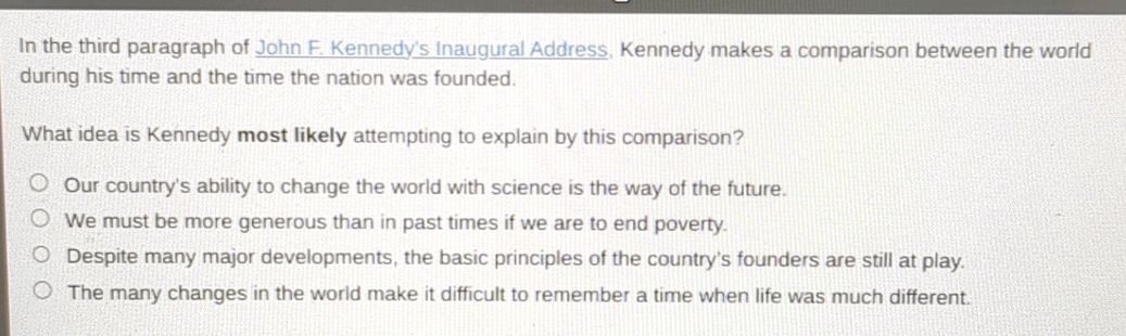 In the third paragraph of John F. Kennedy's | StudyX
