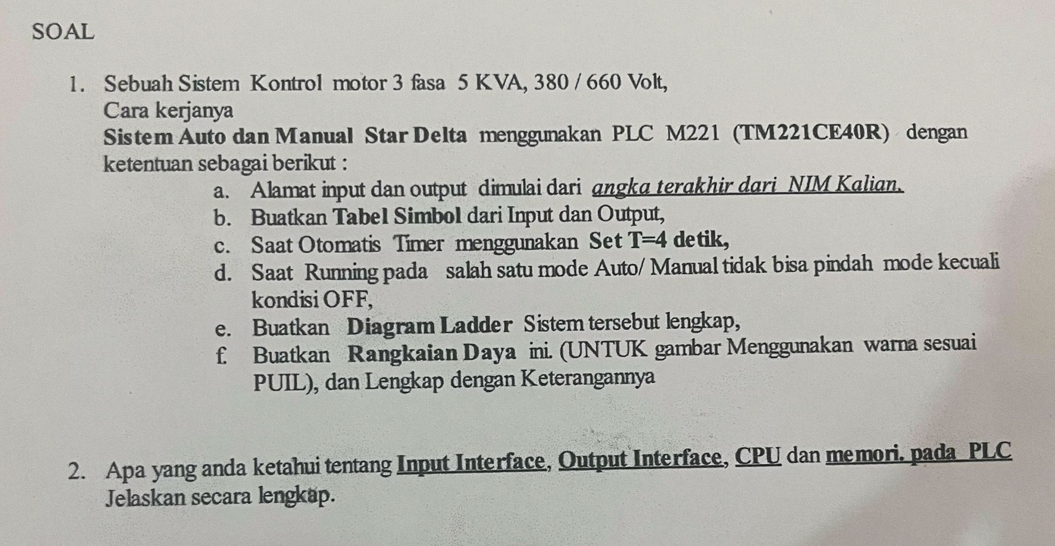 1. Sebuah Sistem Kontrol motor 3 fasa 5 KVA, | StudyX