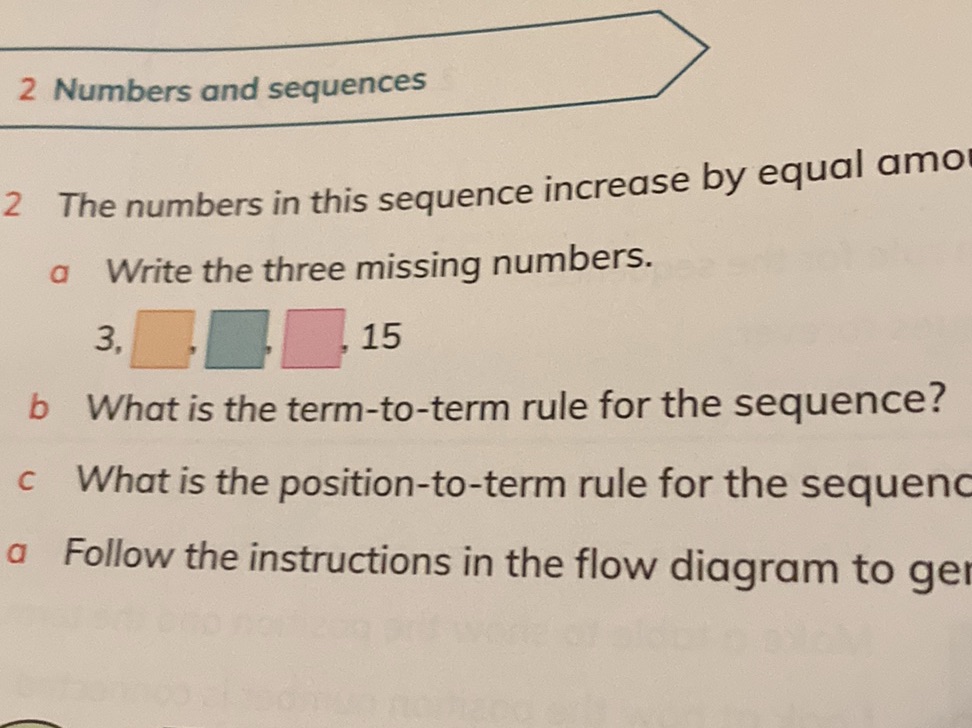 a Write the three missing numbers. 3, , , 15 | StudyX