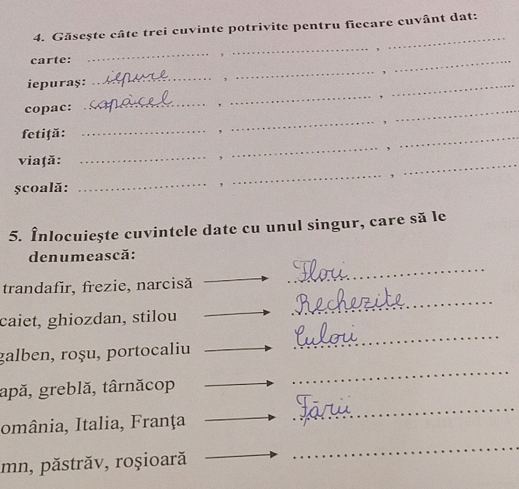 4. Găsește câte trei cuvinte potrivite | StudyX