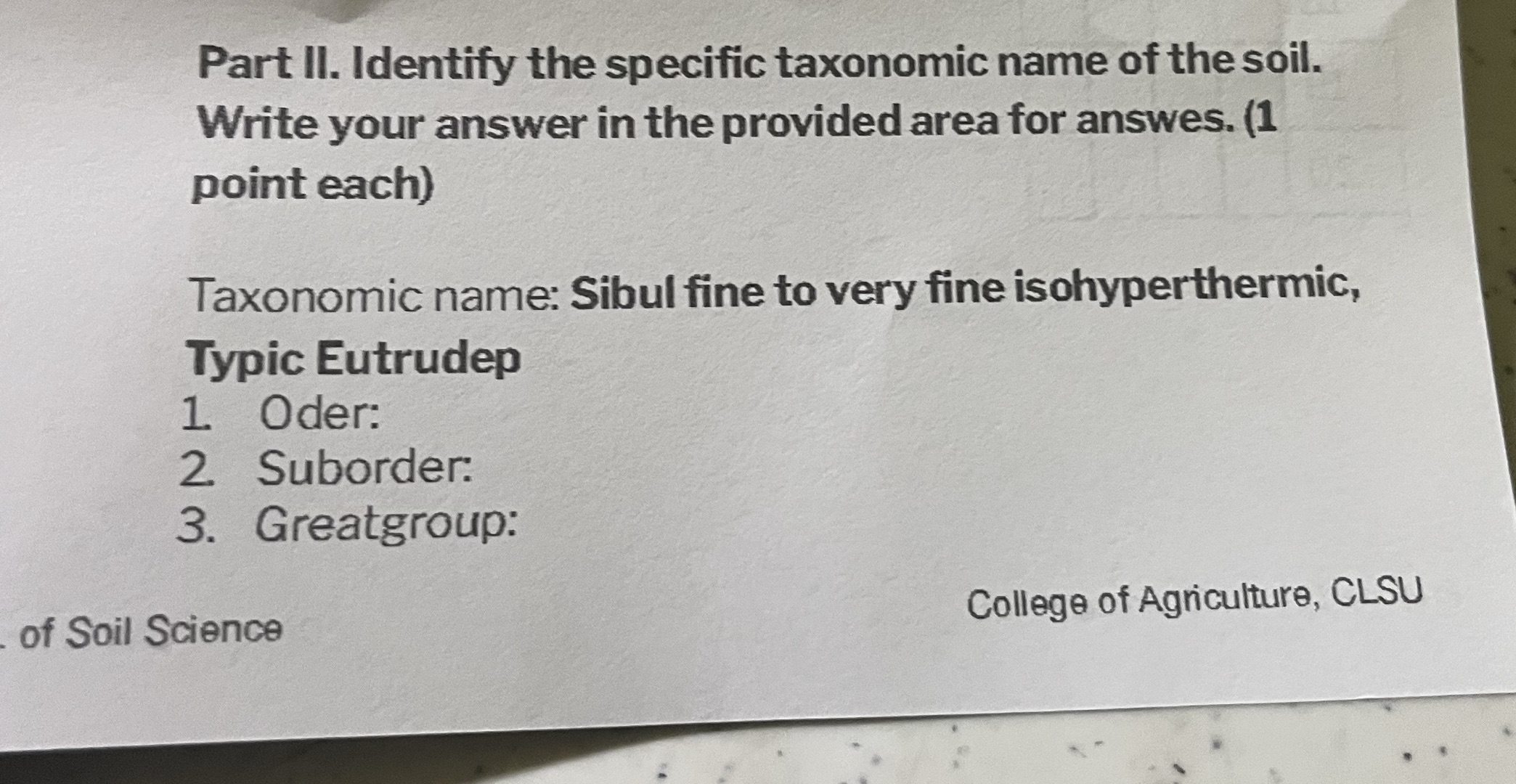 Part II. Identify the specific taxonomic | StudyX
