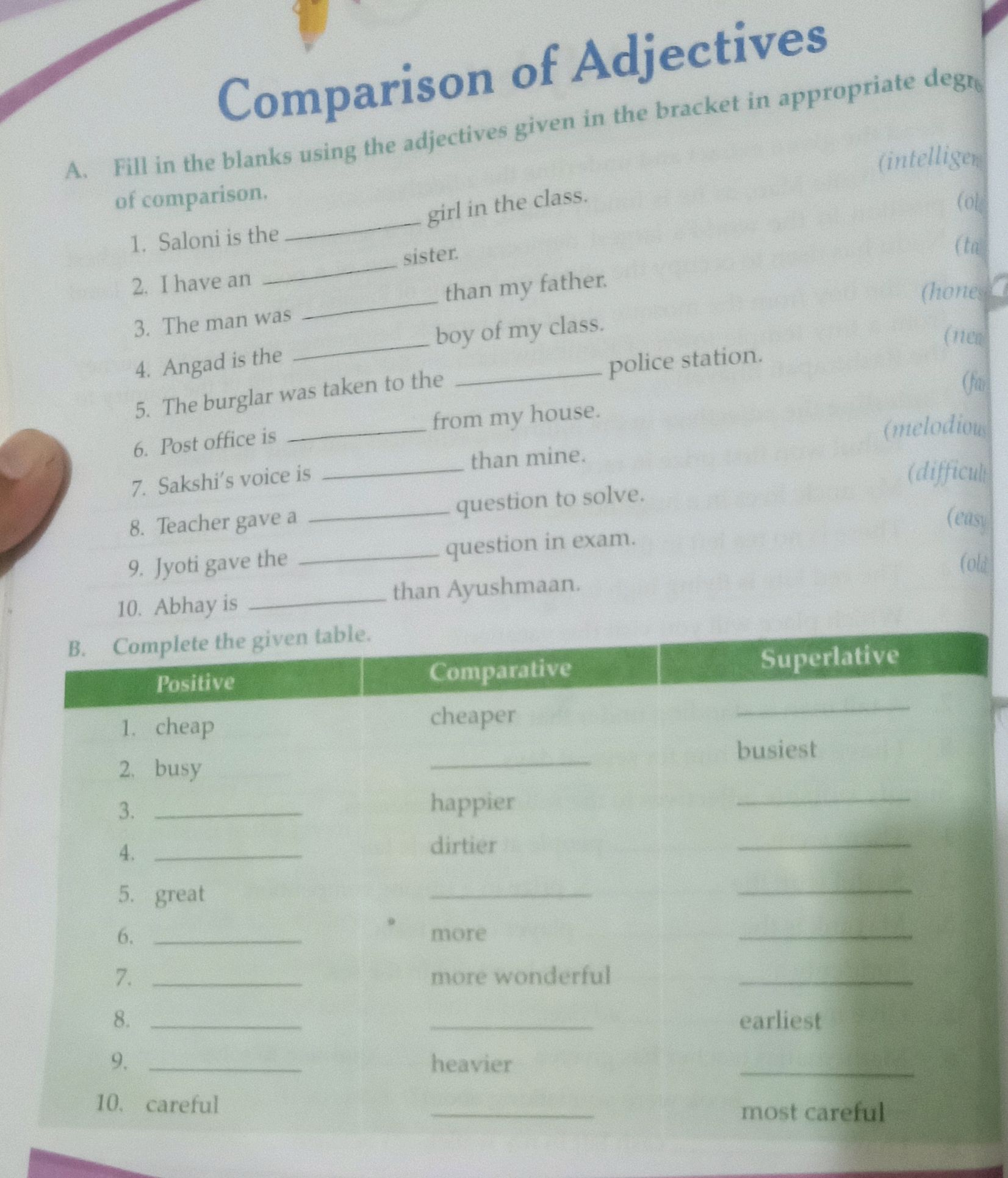 A. Fill in the blanks using the adjectives | StudyX