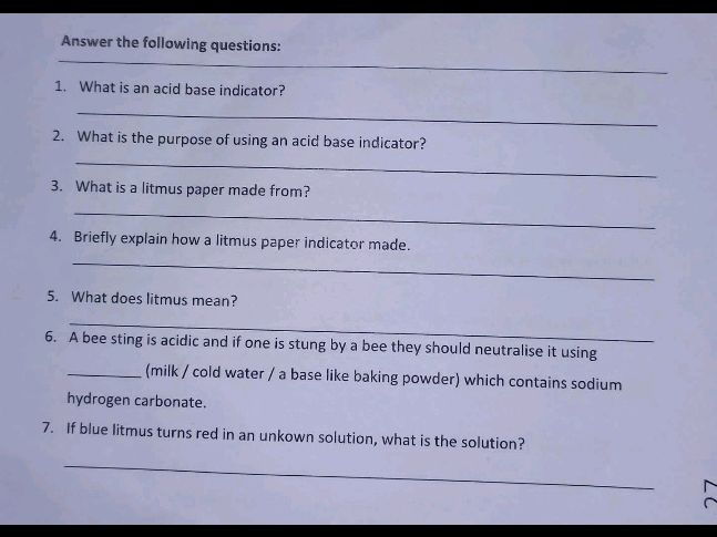 1. What is an acid base indicator? 2. What | StudyX