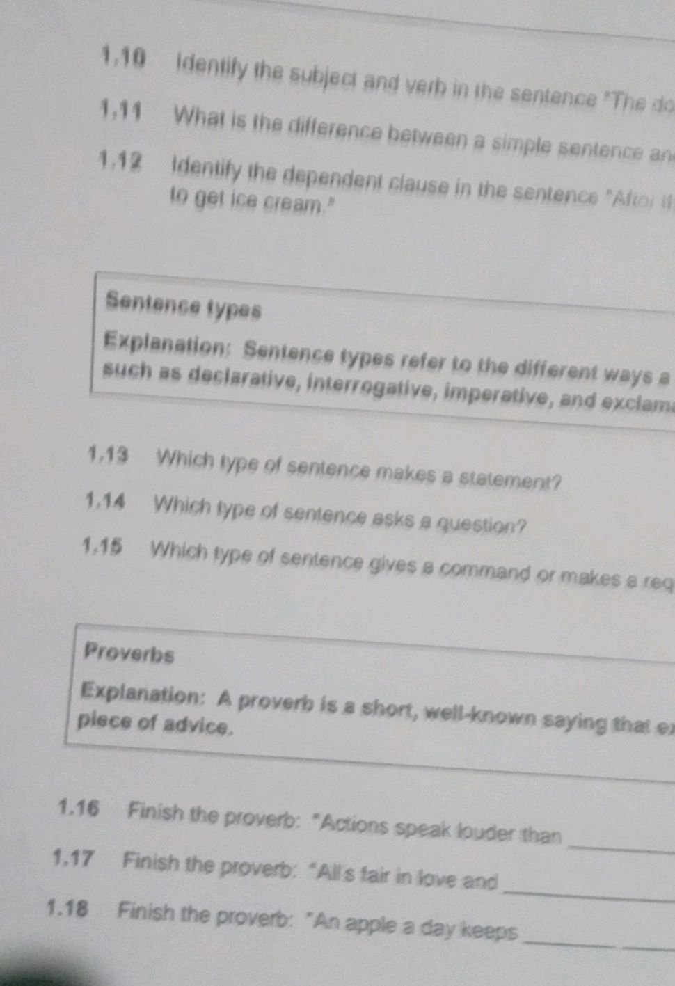1.10 Identify the subject and verb in the | StudyX