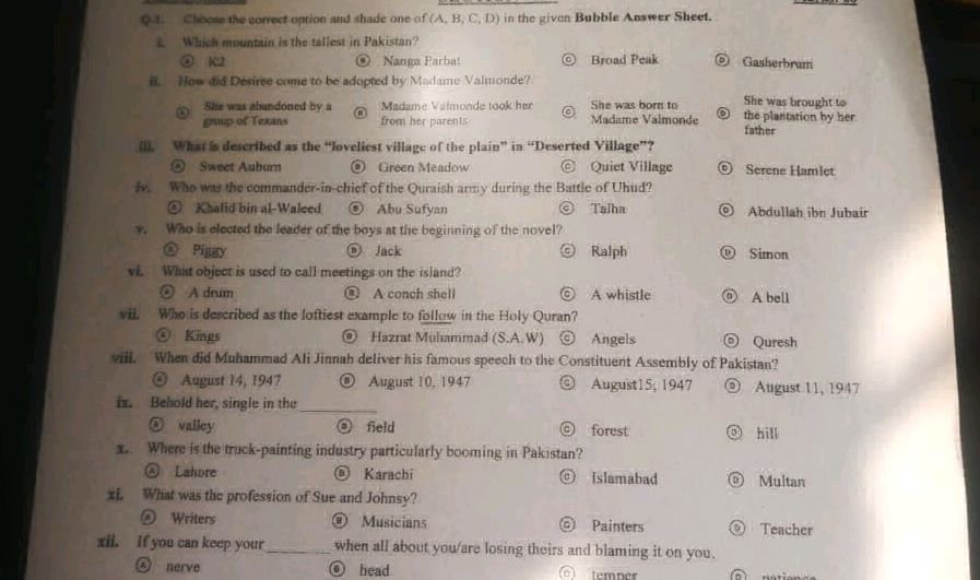 Q1. Choose the correct option and shade one | StudyX
