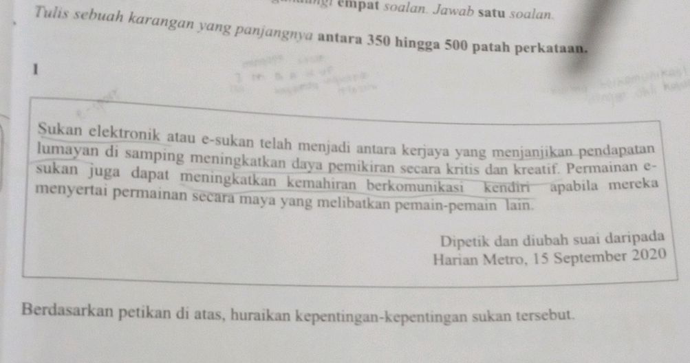 Tulis sebuah karangan yang panjangnya antara | StudyX
