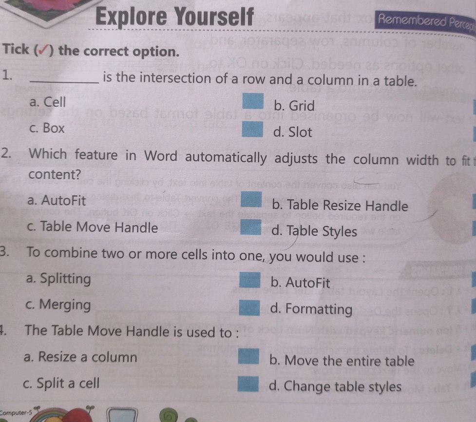 1. is the intersection of a row and a | StudyX
