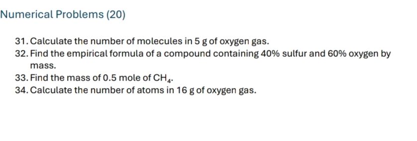 31. Calculate the number of molecules in 5 g | StudyX