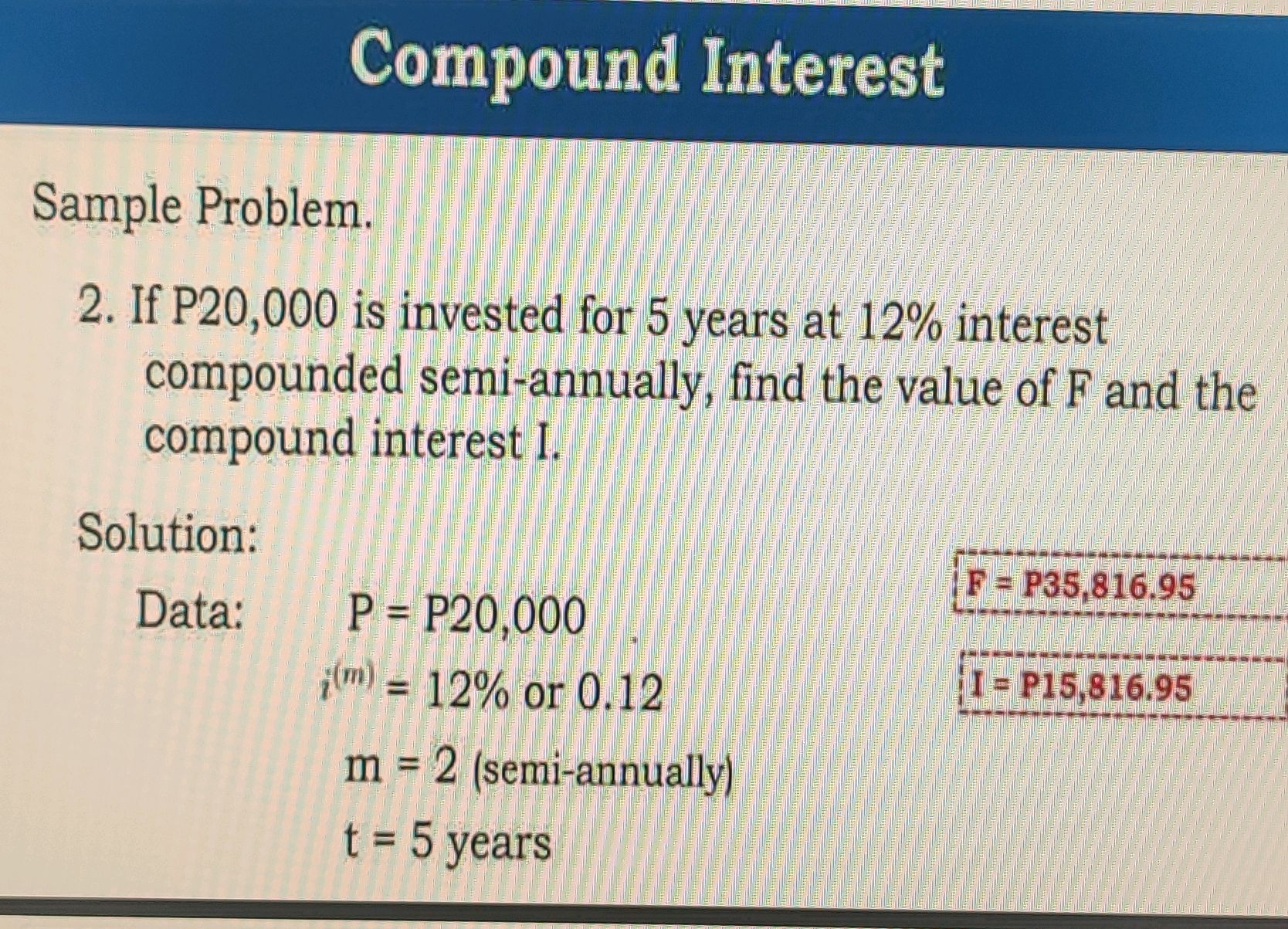 2. If P20,000 is invested for 5 years at 12% | StudyX