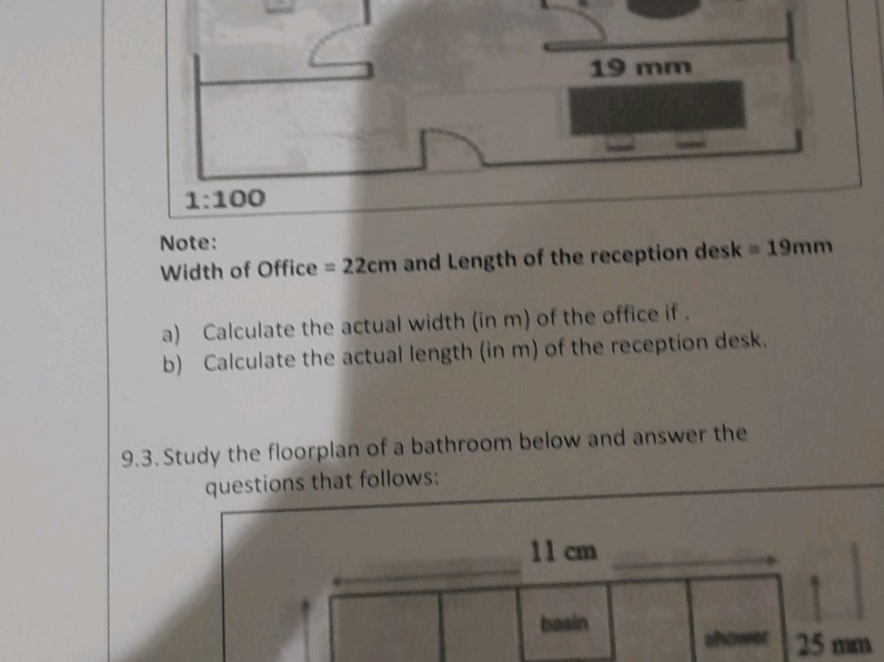 Note: Width of Office = 22cm and Length of | StudyX