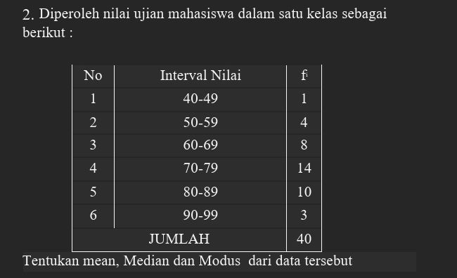 2. Diperoleh nilai ujian mahasiswa dalam | StudyX