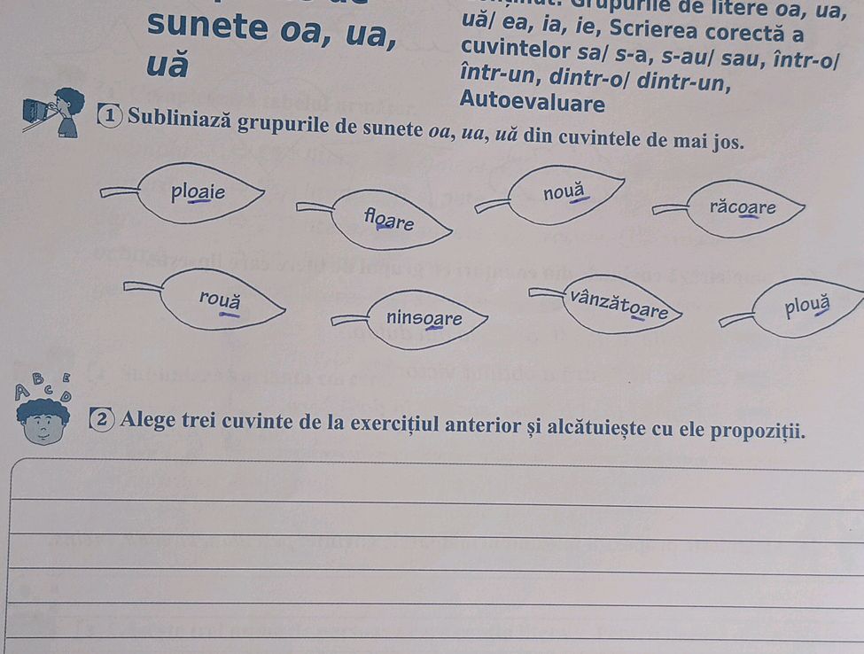 1 Subliniază grupurile de sunete oa, ua, uă | StudyX