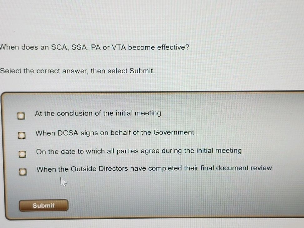 When does an SCA, SSA, PA or VTA become | StudyX