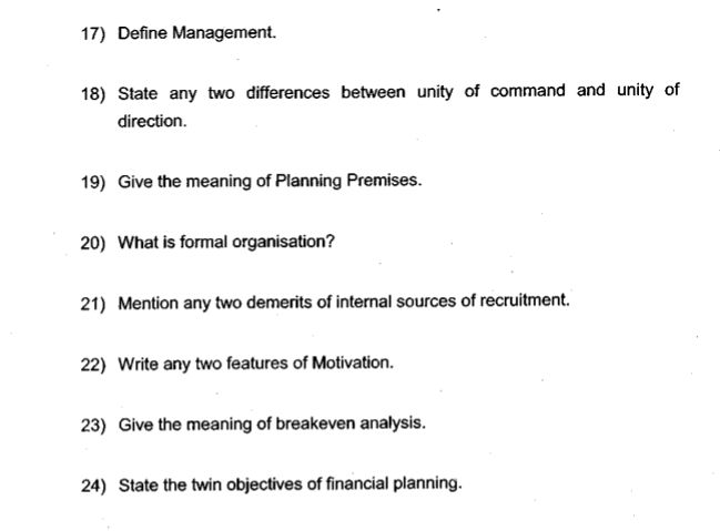 17) Define Management. 18) State any two | StudyX