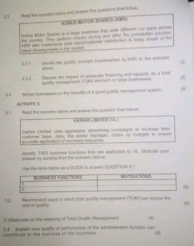 2.3 Read the scenario below and answer the | StudyX