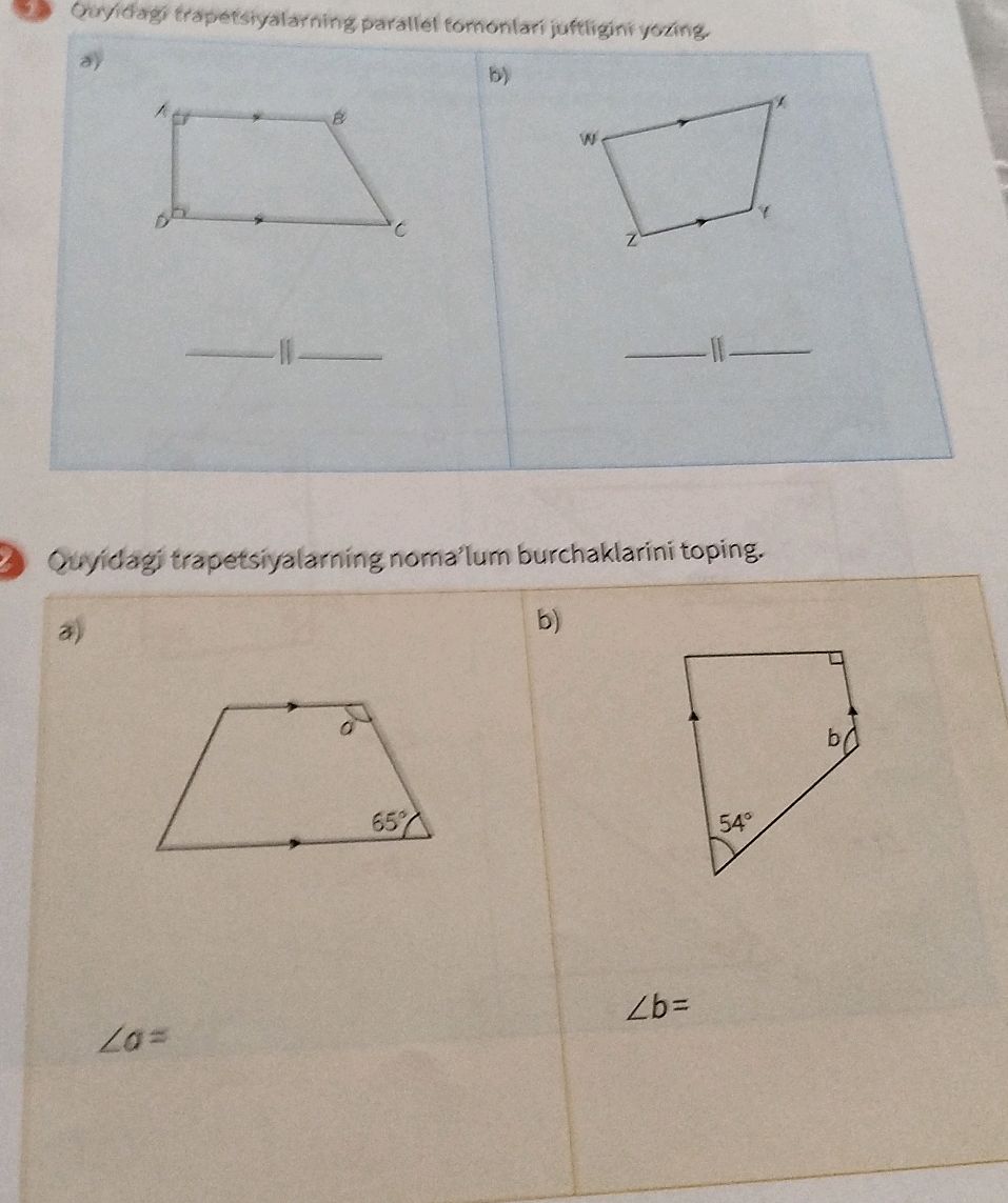 Quyidagi trapetsiyalarning parallel | StudyX