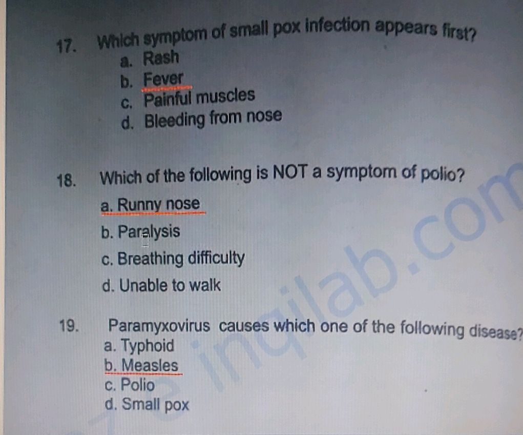 17. Which symptom of small pox infection | StudyX