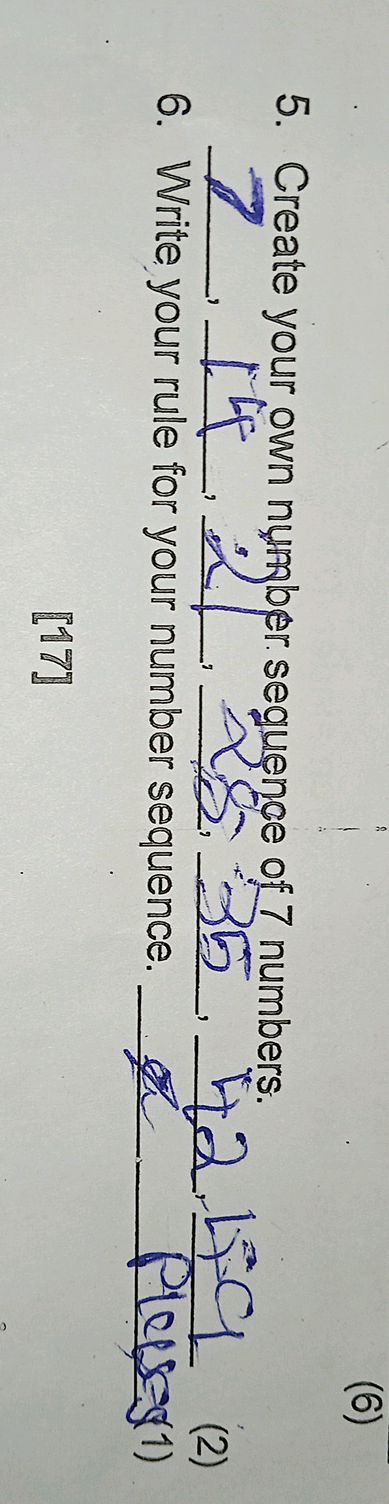 5. Create your own number sequence of 7 | StudyX