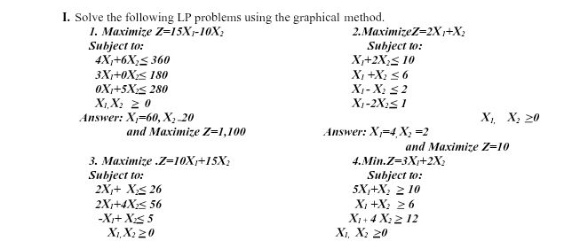 I. Solve the following LP problems using the | StudyX