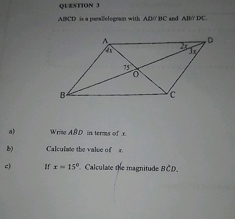 QUESTION 3 ABCD is a parallelogram with AD// | StudyX