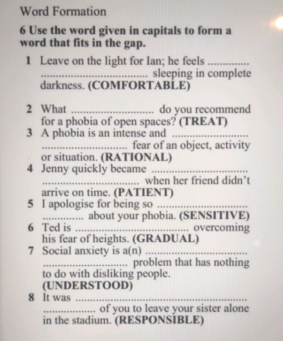 Word Formation 6 Use the word given in | StudyX