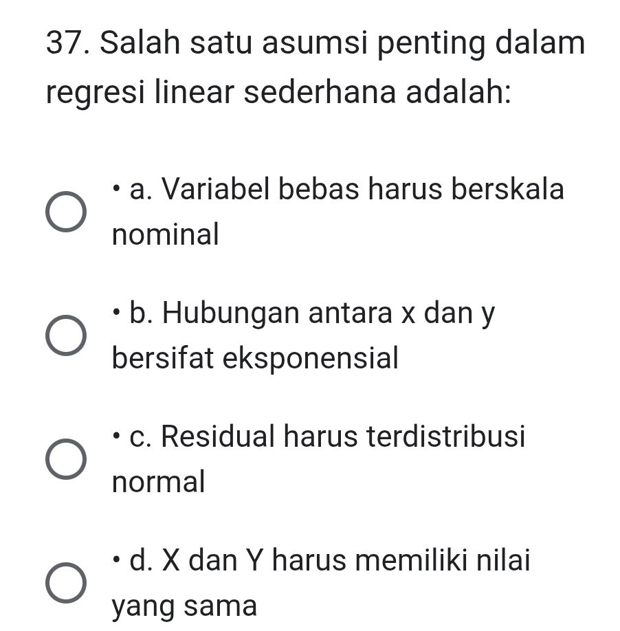 37. Salah satu asumsi penting dalam regresi | StudyX